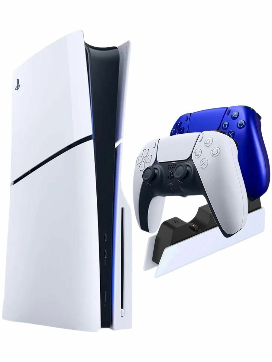 Sony PlayStation 5 Slim с дисководом + Второй геймпад кобальтово синий и зарядная станция