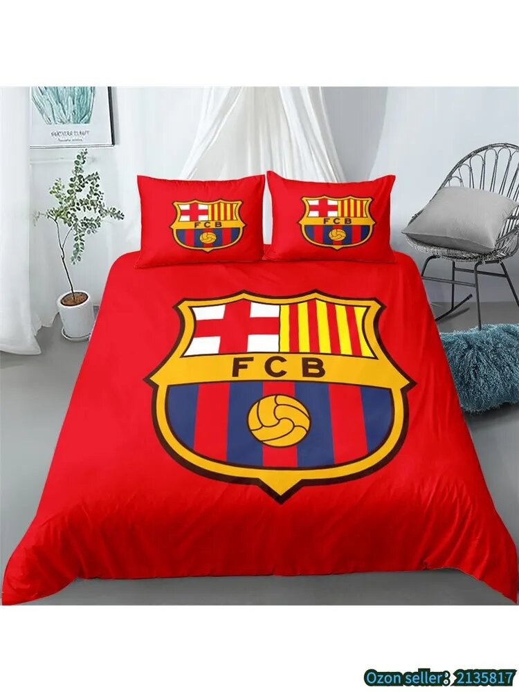 Комплект постельного белья "FC Barcelona", Односпальный, 135x200, наволочки 50x75