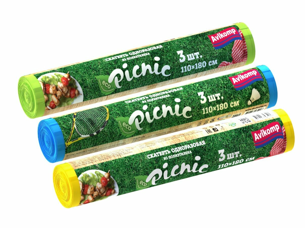 Скатерть одноразовая 'Picnic' 110х180 см, набор 3 шт в рулоне, разноцветный, для пикника