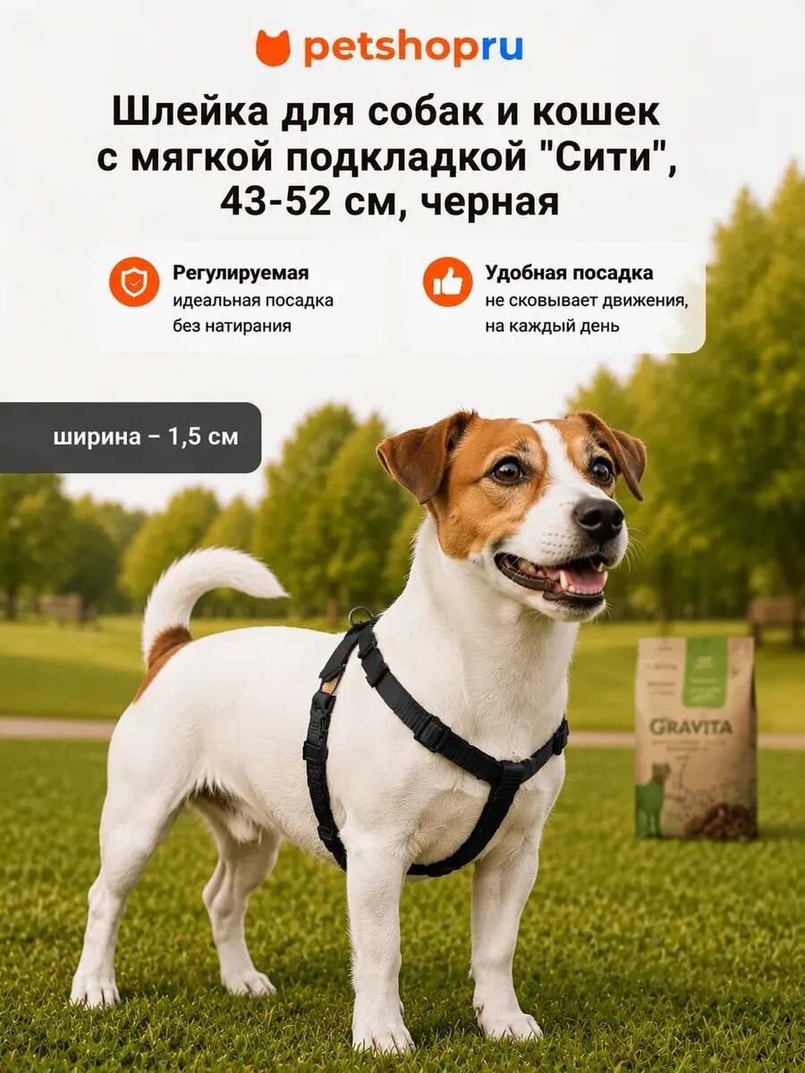 Yami-Yami шлейка "Сити" с мягкой подкладкой, черная, XS 15мм, ОШ 42-48см, ОГ 43-52см