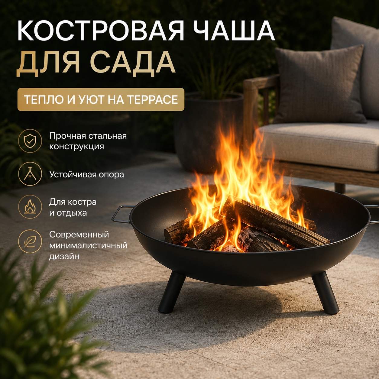 Костровая яма костер Металл 58 см Подходит для садов и терраса