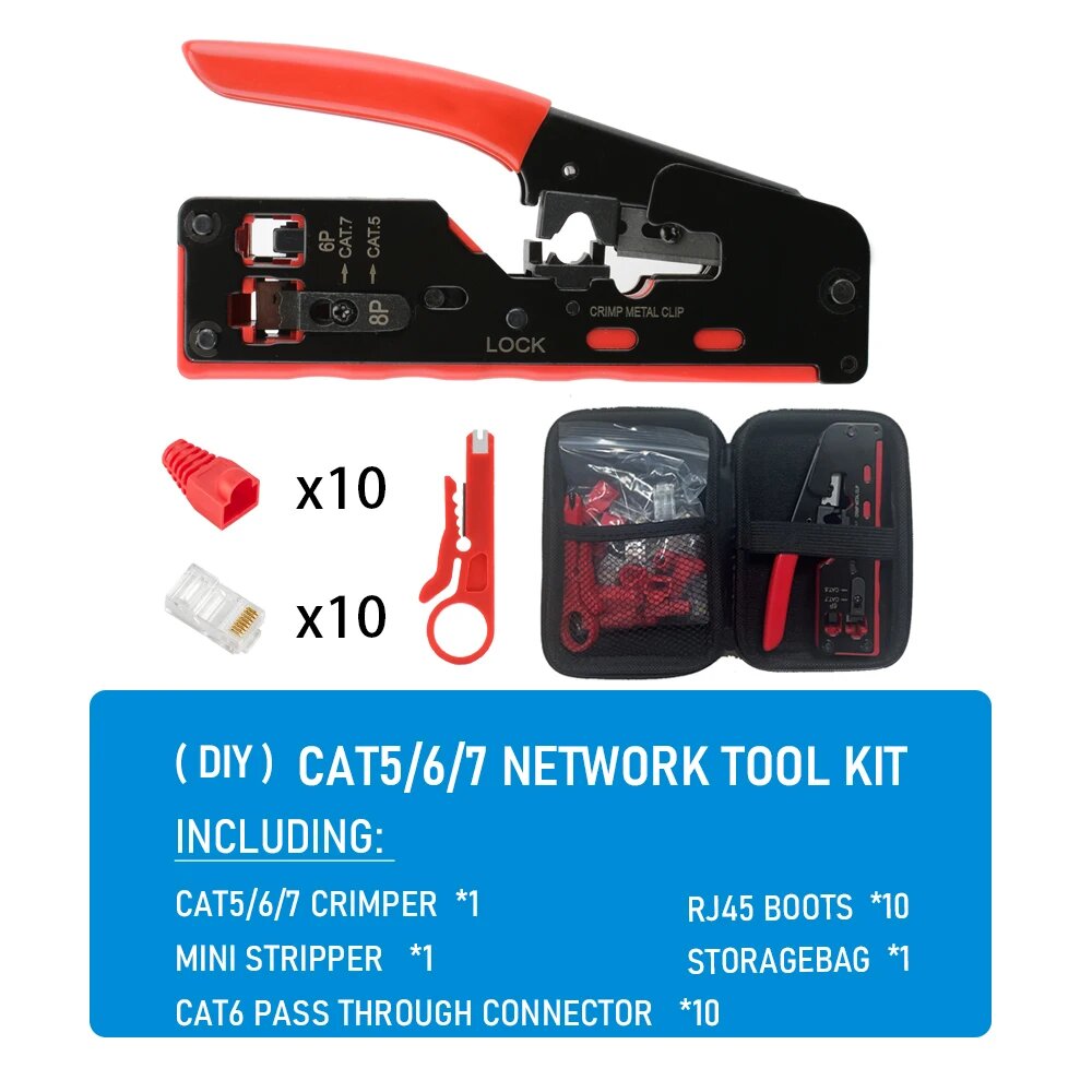 Набор инструментов CAT5/6/7, красный