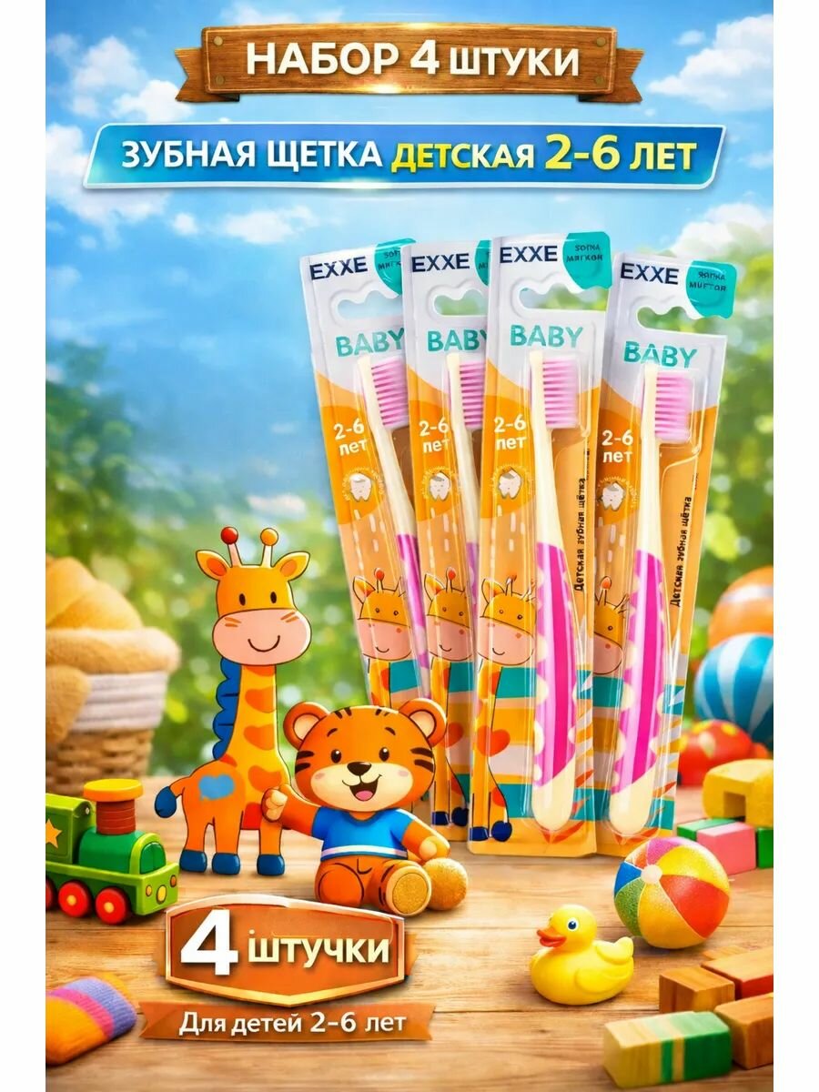 Набор 4 шт EXXE Baby Зубная щетка детская мягкая 2-6 лет