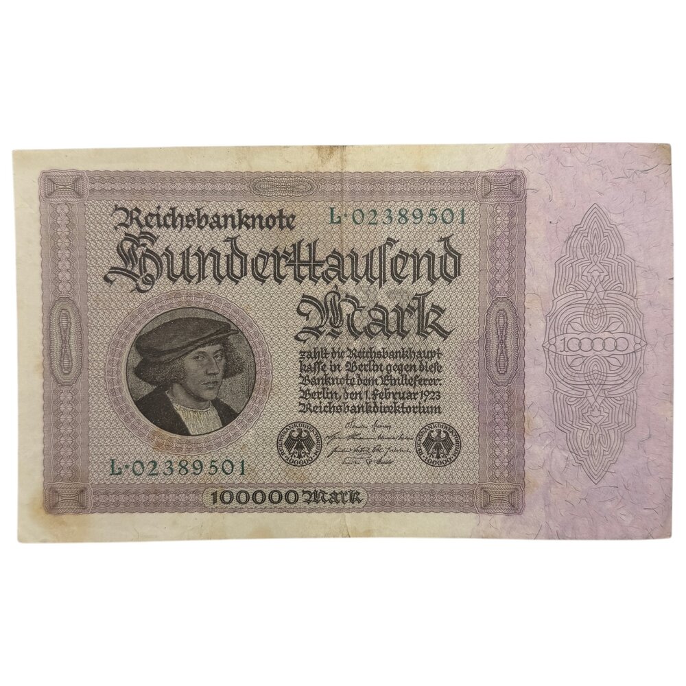 Веймарская республика (Германия) 100000 марок 1923 г. (01.02) (Без литеры) (Серия L)