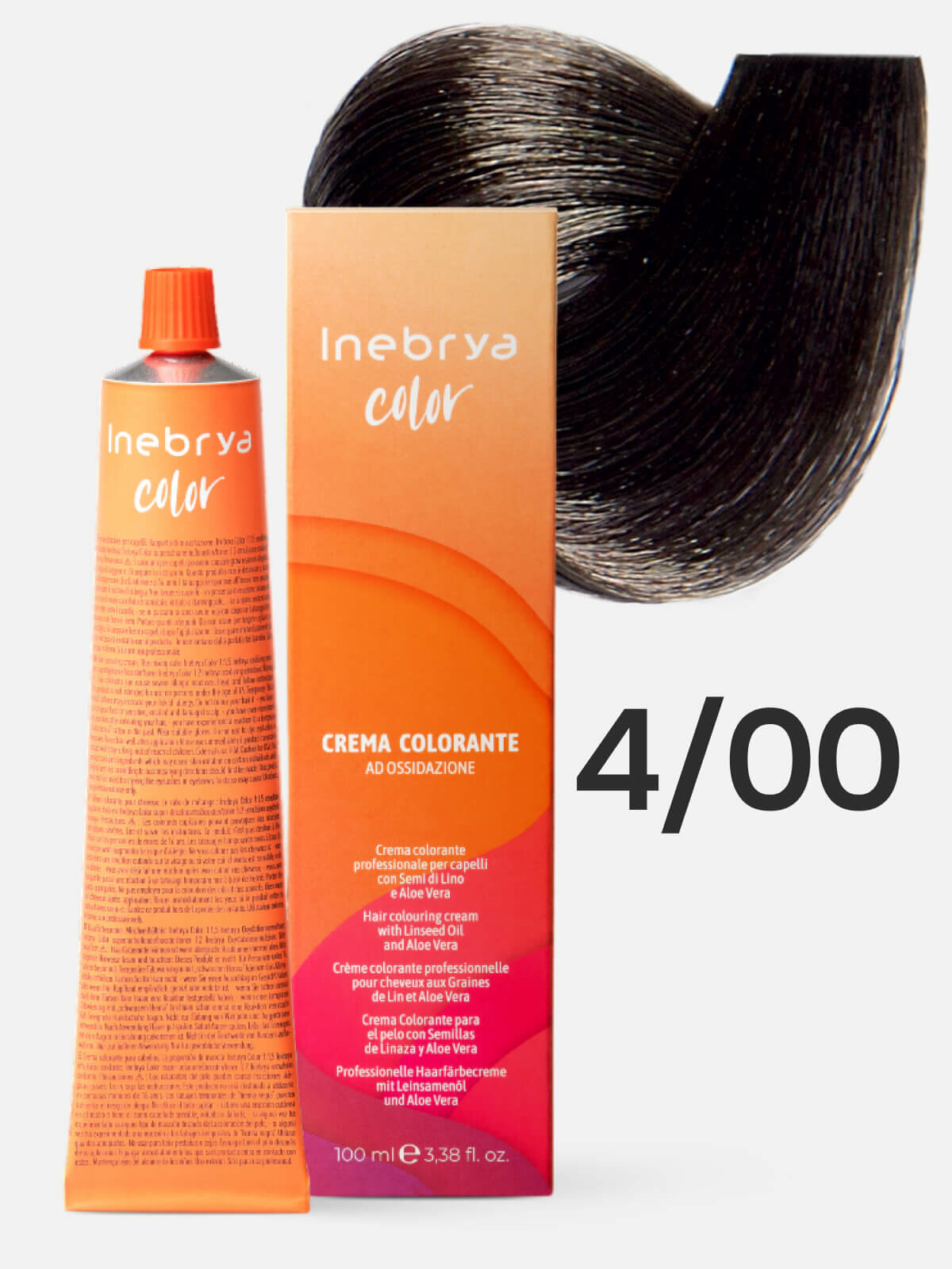 Крем - краска для волос профессиональная Inebrya Color Professional 4/00 Каштановый Интенсивный натуральный, 100 мл