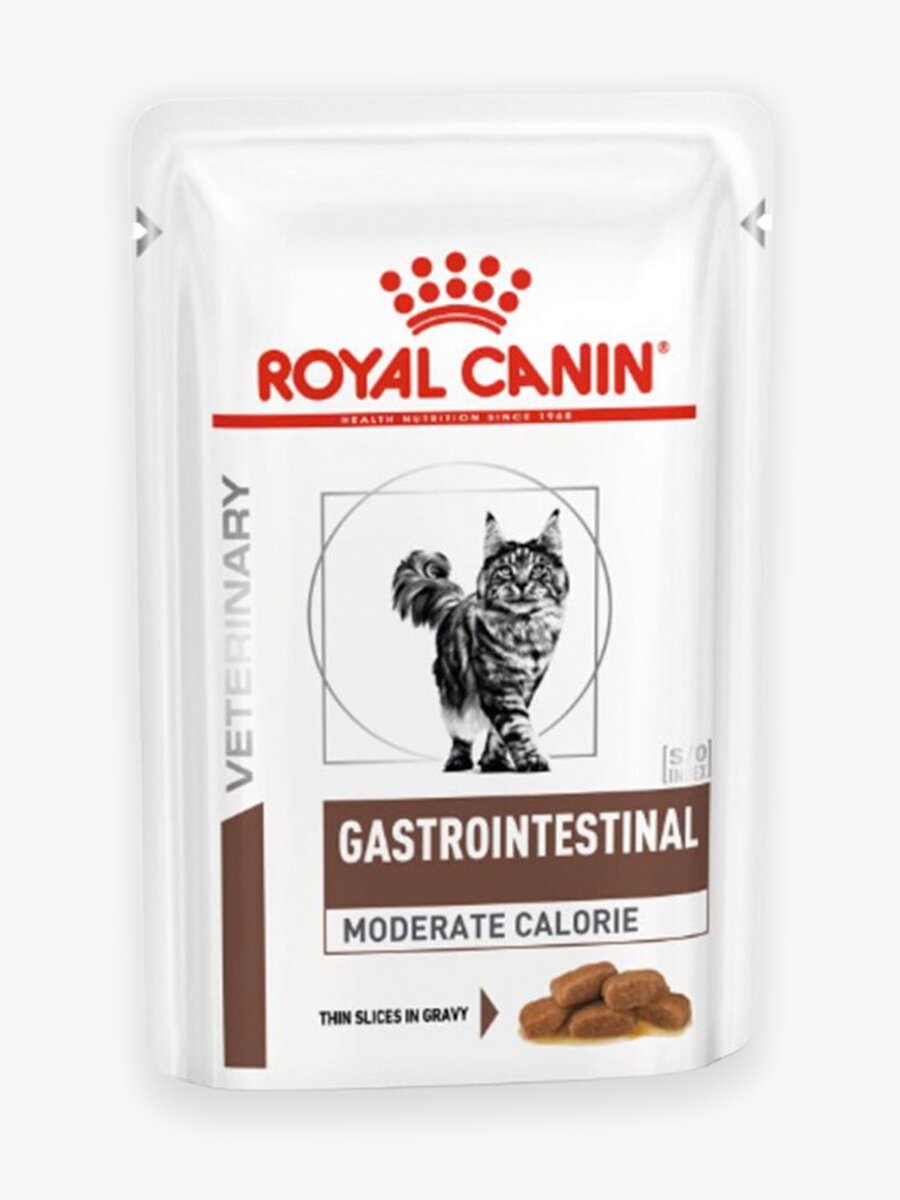 Влажный корм для кошек Royal Canin Gastrointestinal Moderate Calorie, лечебный, кусочки в соусе, 28 шт по 85 г