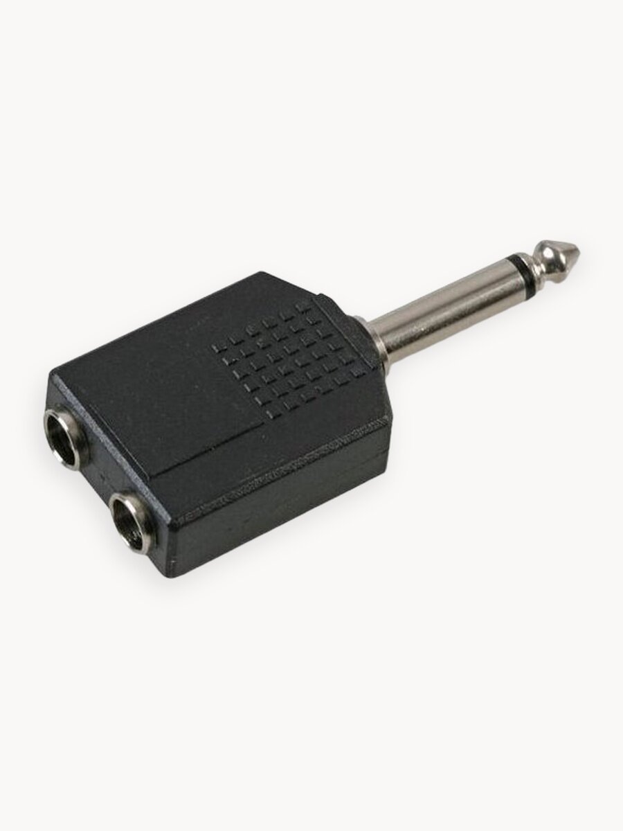 Переходник аудио Jack 6.3 "папа" моно - 2 x Jack 6.3 "мама" моно, пластик