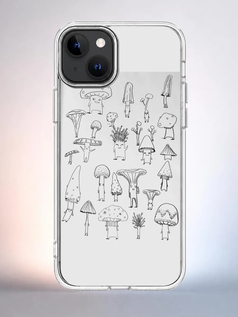 Чехол iPhone 15 грибы скетч набор силиконовый