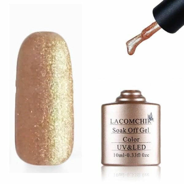 Гель-лак LACOMCHIR TD129 Розово-оранжевый с золотым голографическим микроблеском, 10 мл