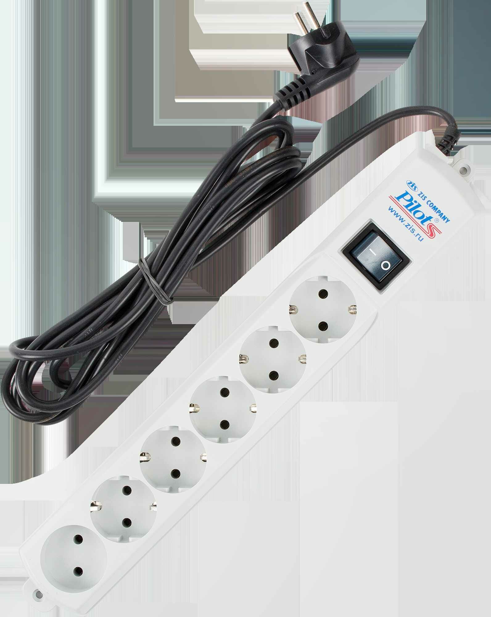 Сетевой фильтр Pilot S 5 розеток с заземлением 1 розетка без заземления 3 м 2200 Вт цвет серый