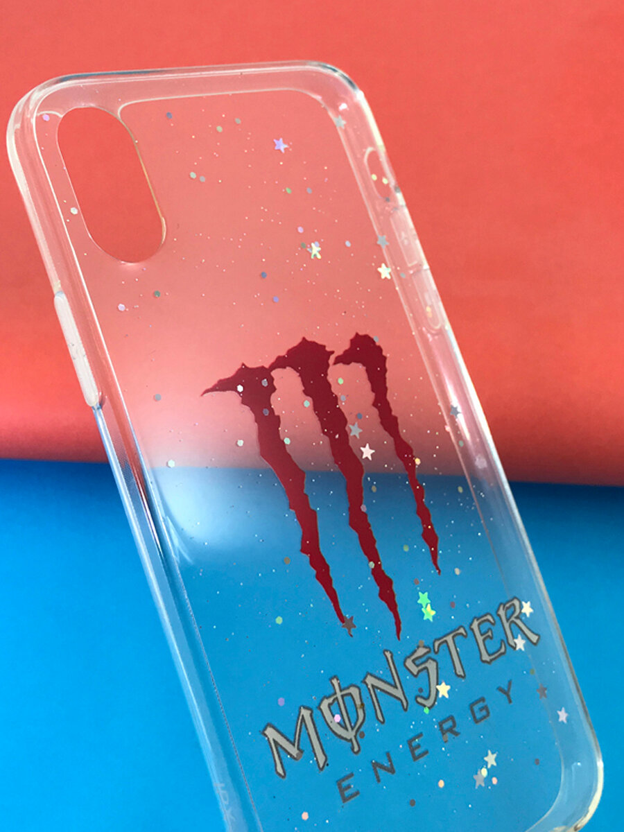 Чехол Мобильная Мода для iPhone Xs Накладка силиконовая с эпоксидной смолой и надписью Monster