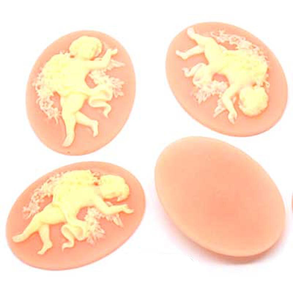 Кабошон-камея из смолы Ангел 0006194 розового цвета овальный 40x30 мм, цена за 1 шт.