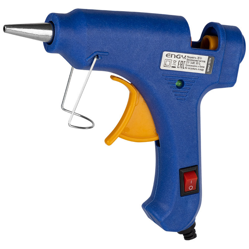 Пистолет клеевой с кнопкой включения мощность 20W система защиты от капель
