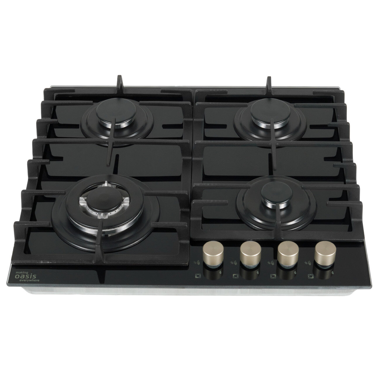 Варочная панель встраиваемая Oasis P-BST, газ-контроль, чугунные решетки, 4 конфорки, закалённое стекло