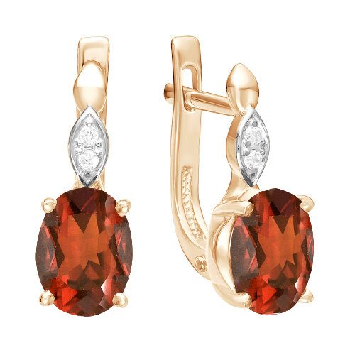 Серьги, золото, 585 проба, фианит, гранат