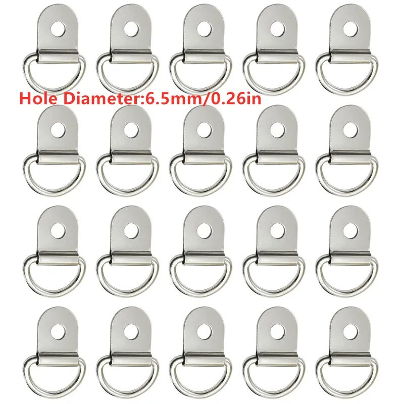 Черные D-образные зажимные крючки 20 шт, зажимные якоря, железное кольцо из нержавеющей стали, зажимное кольцо для груза для автомобилей, грузовиков, прицепов, домов на колесах, лодок Silver 6.5mm