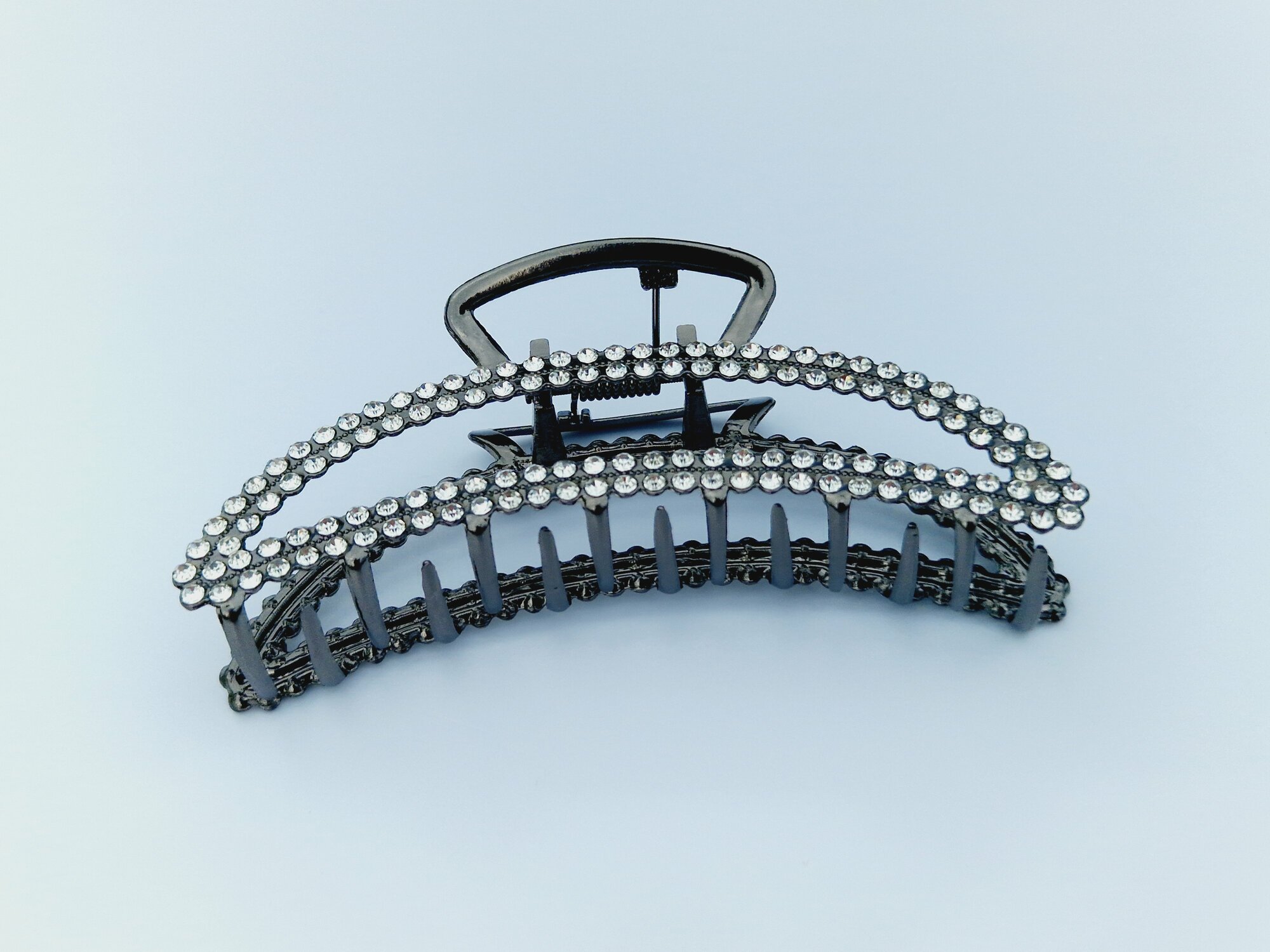 Краб для волос большой черный со стразами 11 см