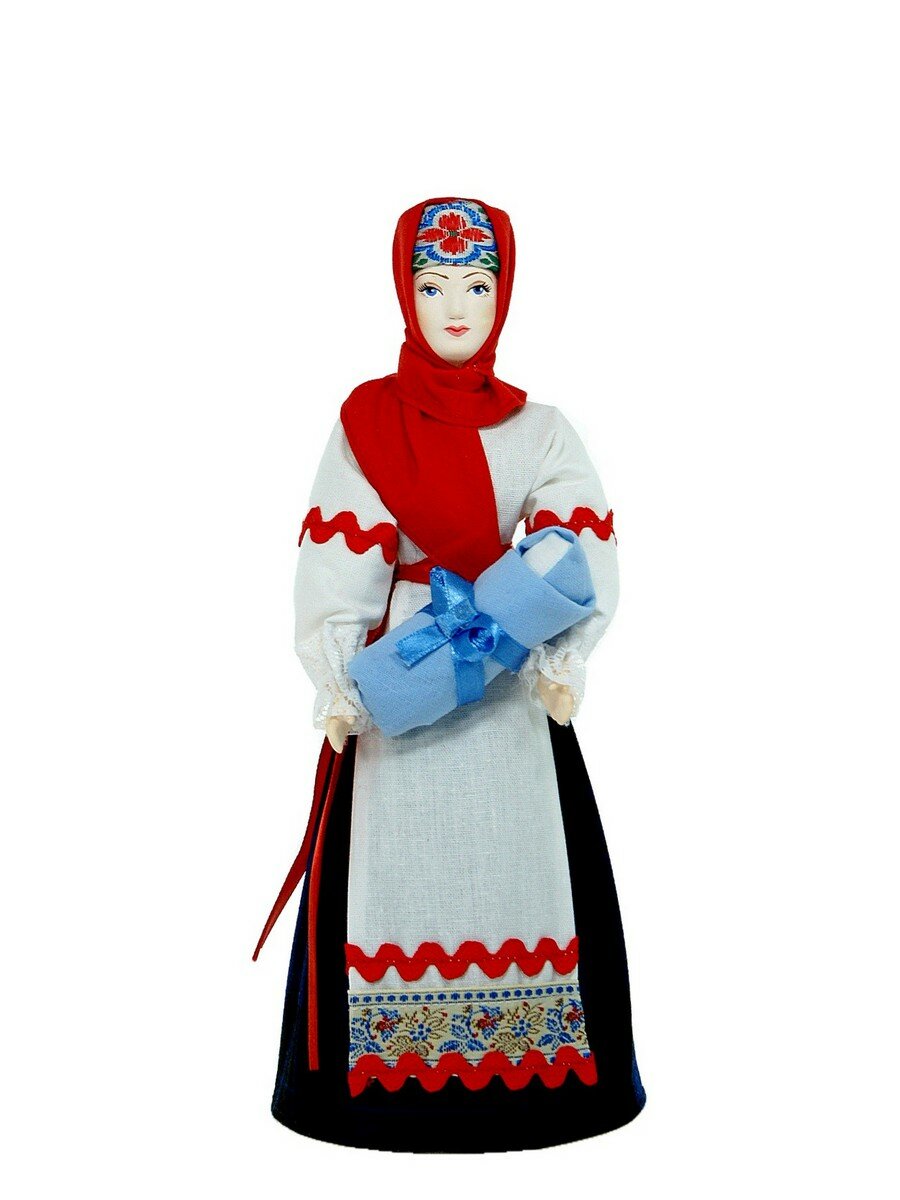 Кукла фарфоровая в русском костюме Крестьянка с ребёнком