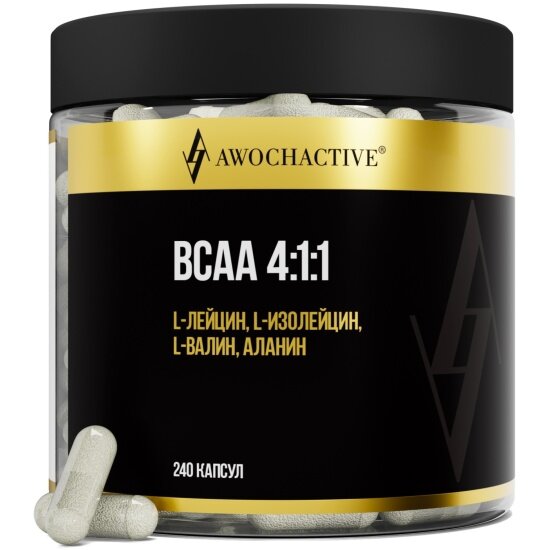 Аминокислотный комплекс Awochactive BCAA 4:1:1 для питания спортсменов 720 мг 240 капсул