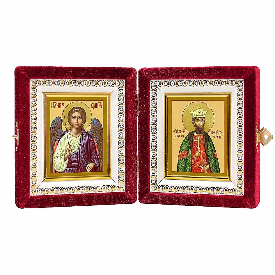 Складень именной "Благоверный князь Михаил Всеволодович Черниговский - Ангел Хранитель", размер ликов 6*7,5 см