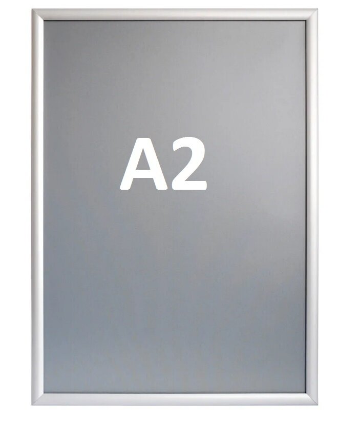Рамка алюминиевая Клик, А2 (42х59.4) прямой угол, матовое серебро 25 мм, защелкивающийся профиль