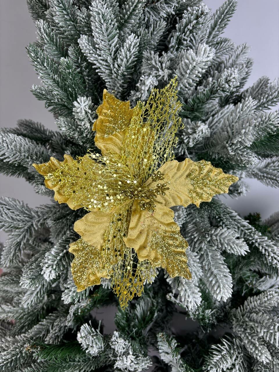 Новогоднее украшение для ёлки и декора-Цветок золотистый, 1 шт, 30 см