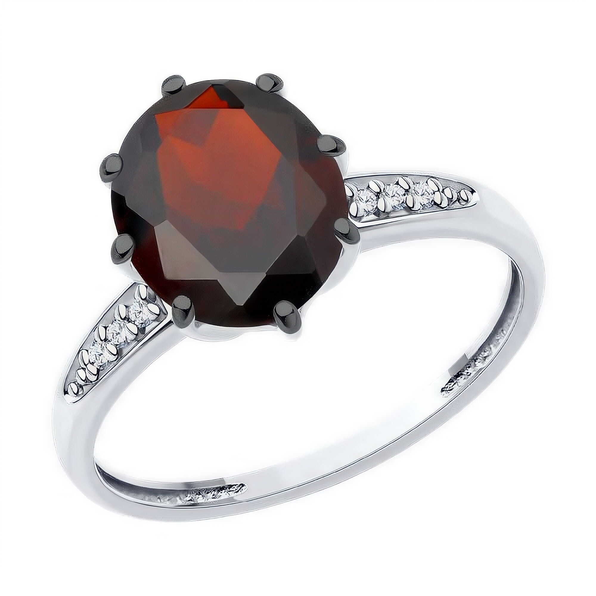 Кольцо, серебро, 925 проба, родирование, гранат, фианит