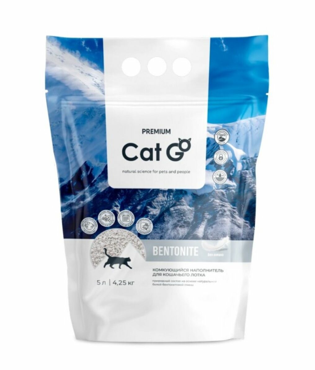 Cat Go наполнитель BENTONITE / бентонит для кошачьего туалета комкующийся, глиняный, без запаха, 5 л