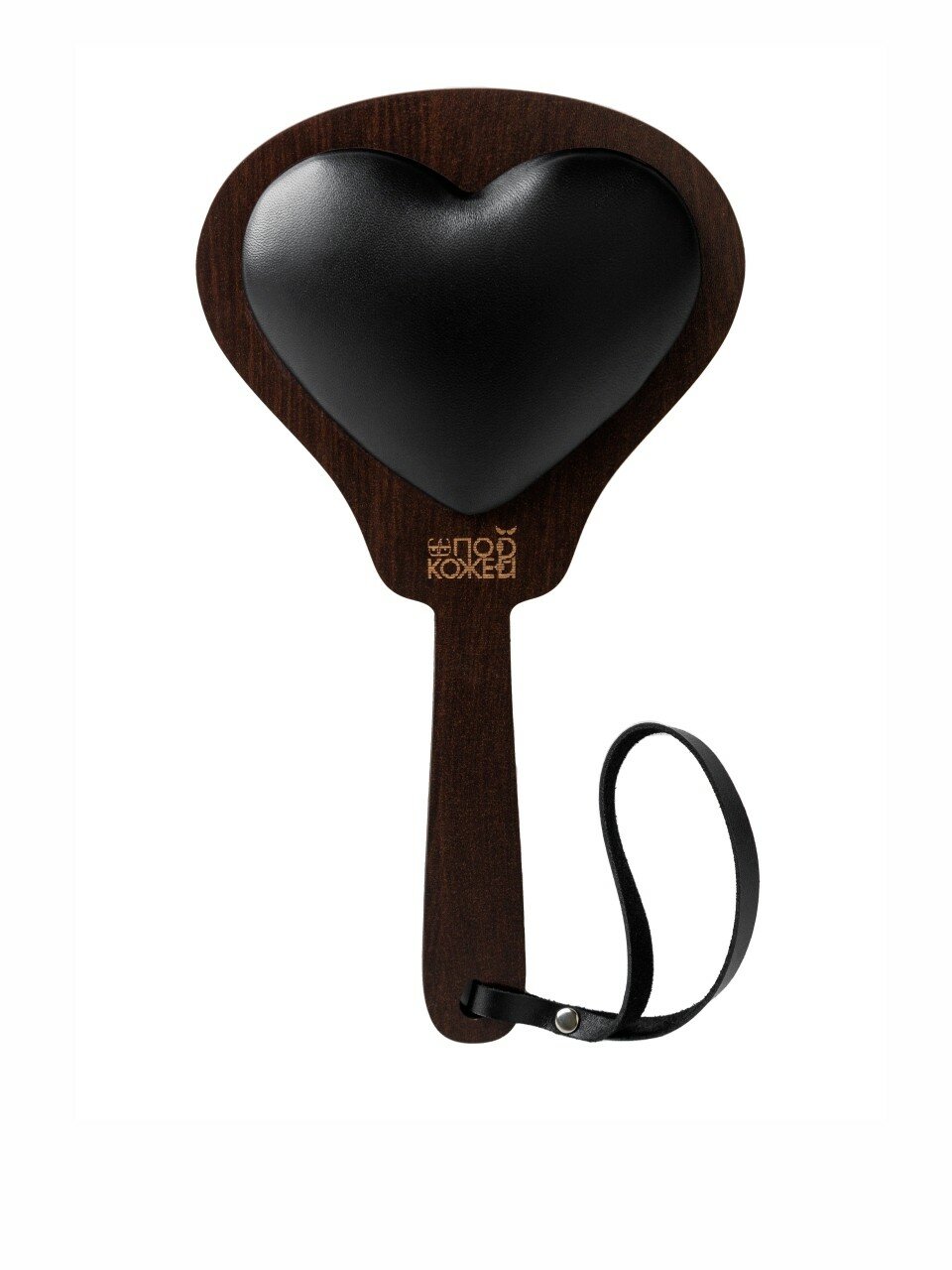 Паддл "мягкое сердечко" черный из натуральной кожи, дерева и HDF-покрытия цвета венге