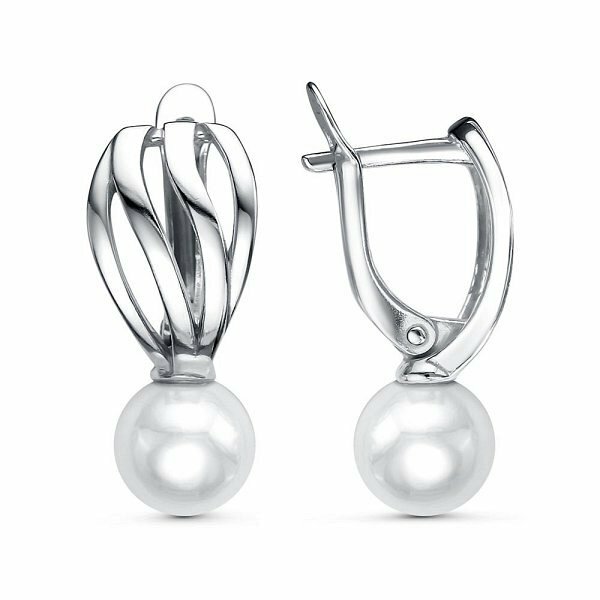 Серьги, серебро, 925 проба, родирование, жемчуг культивированный