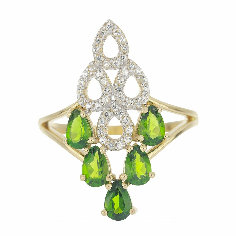 Кольцо, серебро, 925 проба, топаз, хромдиопсид