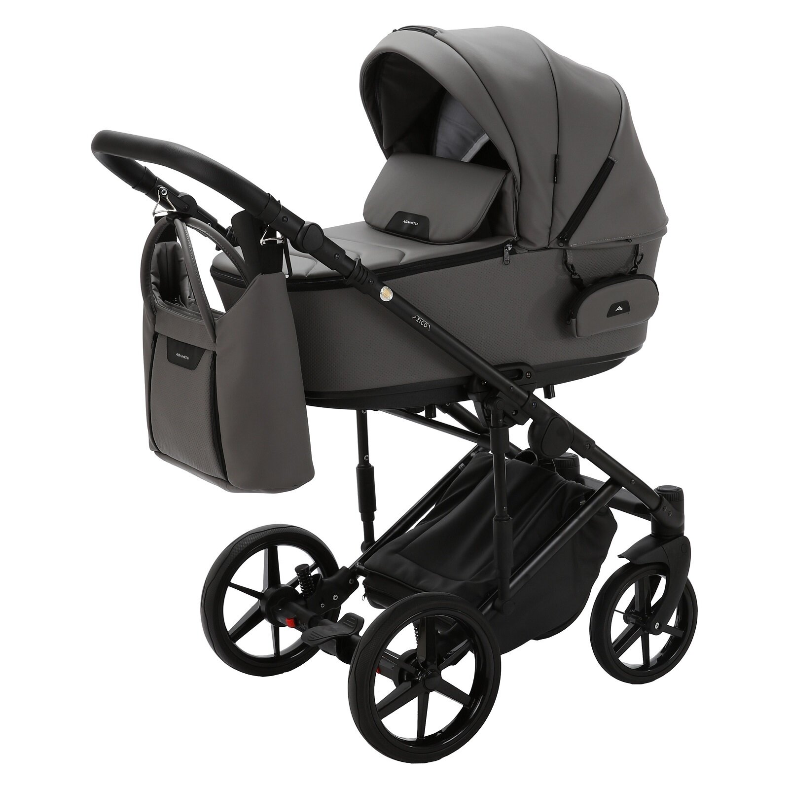 Коляска универсальная Adamex Zico Deluxe 2 в 1, Z-SA4 - Темно-серая экокожа