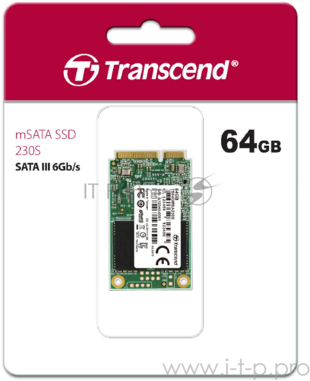 Твердотельный диск 64GB Transcend MSA230S, mSATA, SATA III, 3D TLC [ R/W - 200/390 MB/s]