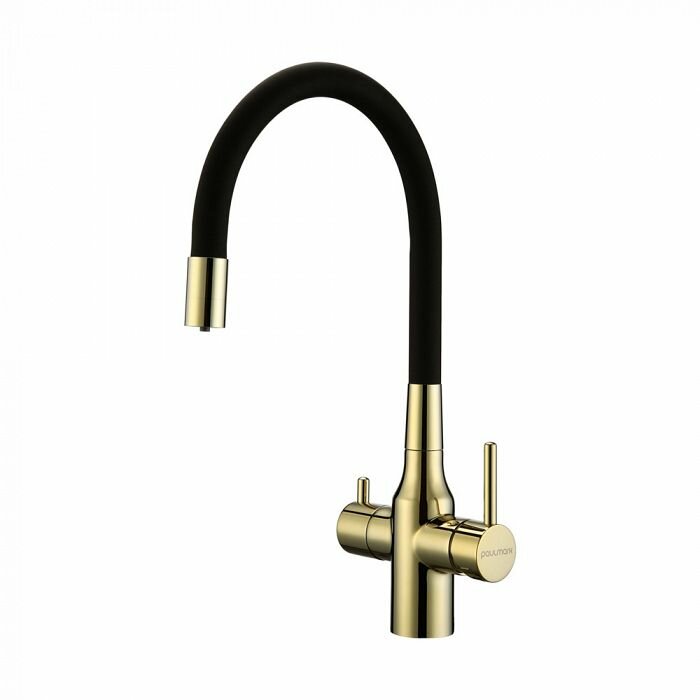 Смеситель для кухни с гибким изливом Paulmark SALIX золото, с подключением фильтра питьевой воды, Sa213419-G