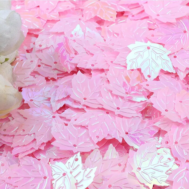Пайетки кленовый лист Розовый, 21mm 50g, pink