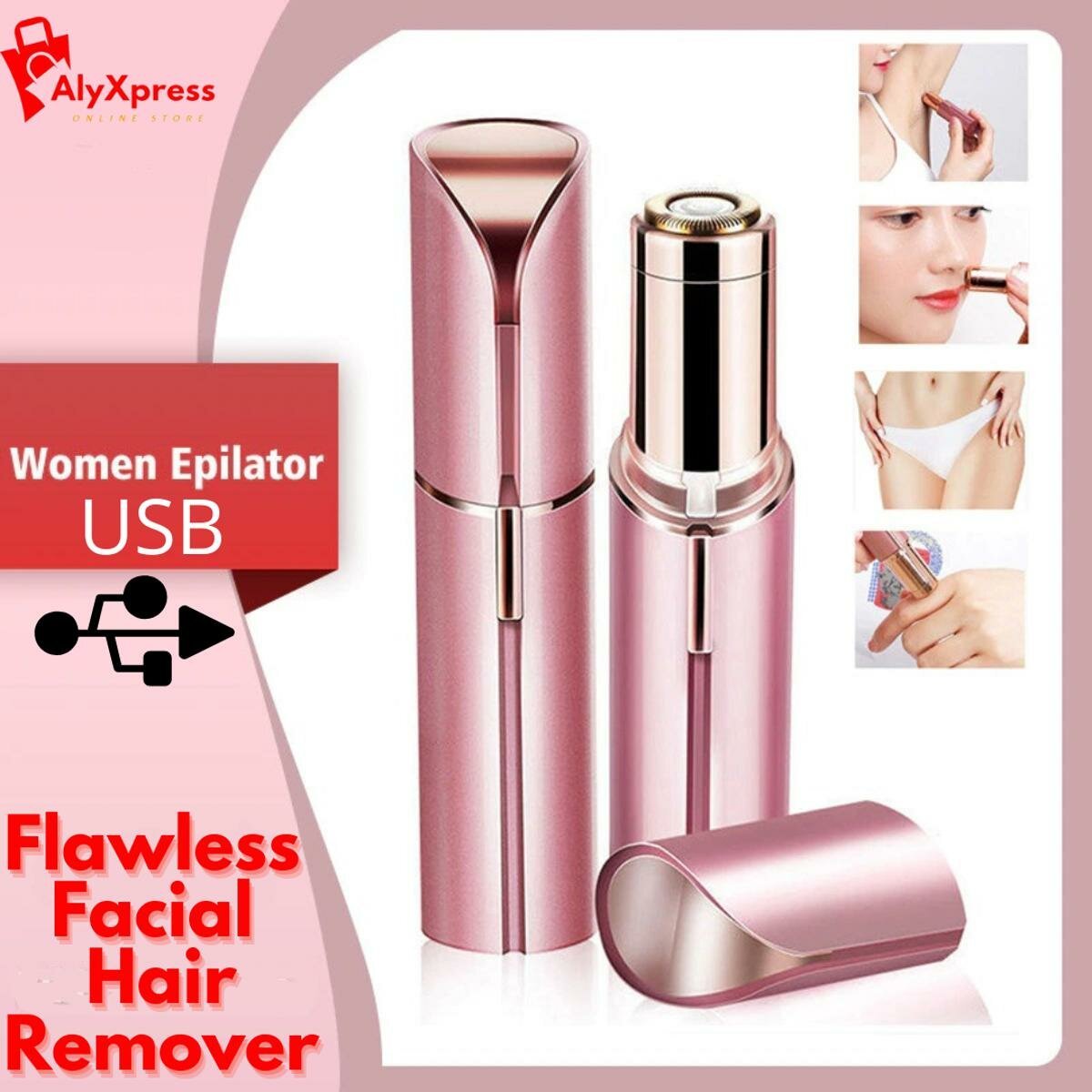 Безупречный эпилятор для лица, перезаряжаемый электрический эпилятор для лица, в форме помады, безболезненный, безопасный, для шеи, ног, эпилятор для тела