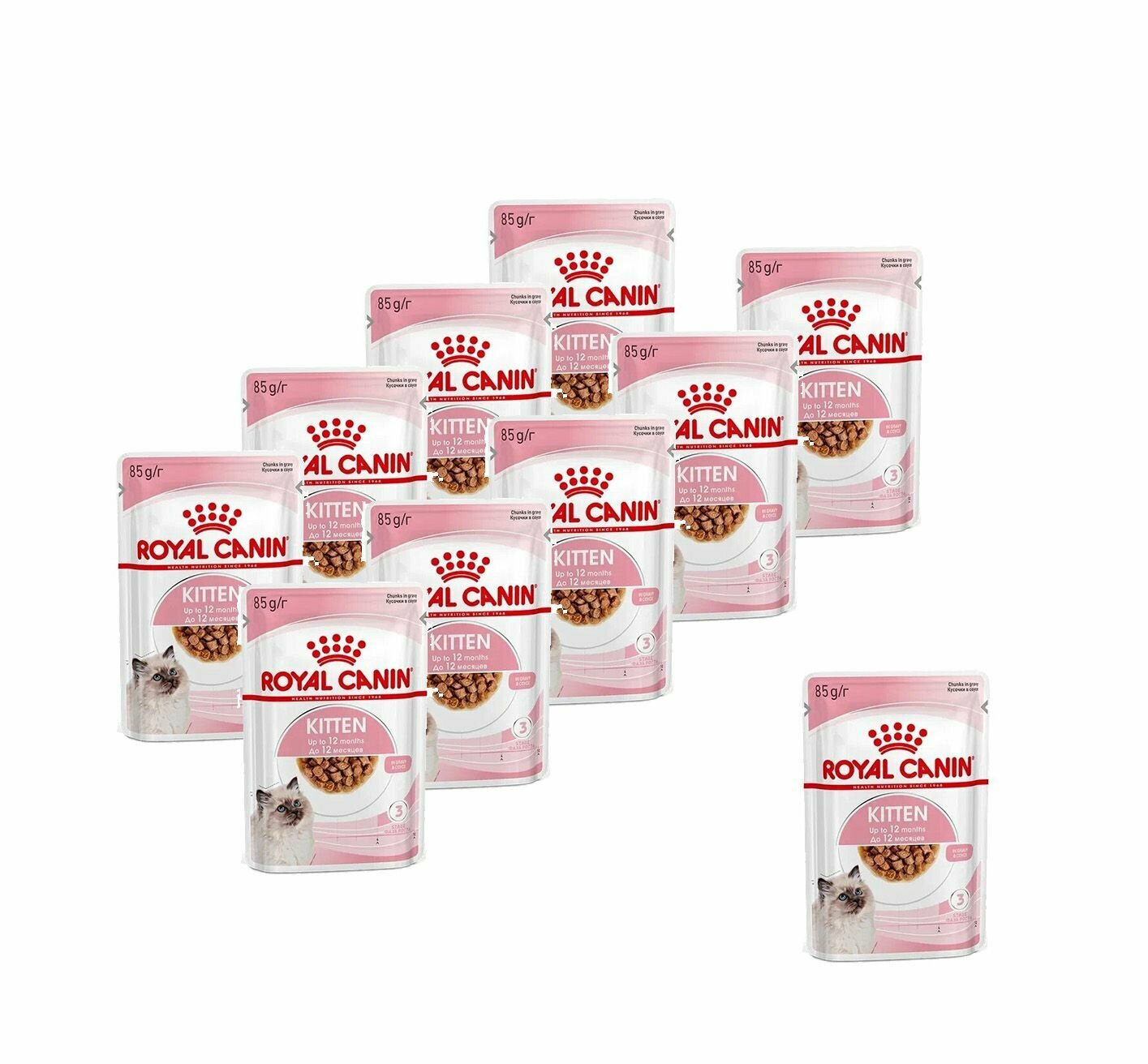 Royal Canin Kitten влажный корм котят до 12 месяцев кусочки в желе, в паучах - 85 г х 10 шт.
