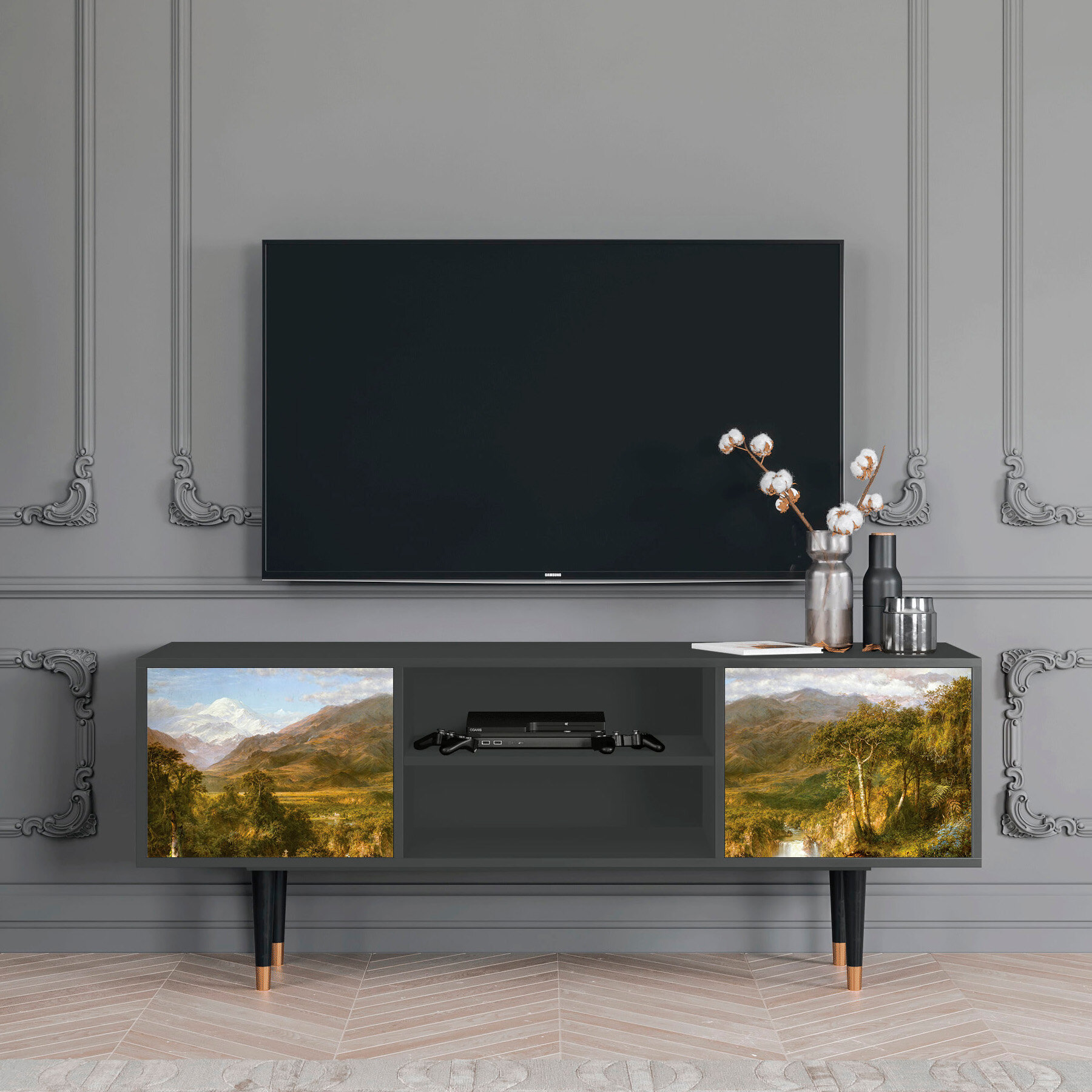 ТВ-Тумба - STORYZ - T2 The Heart of the Andes by Frederic Edwin Church, Размер - 170 x 69 x 48 см, Цвет корпуса - , Антрацит
