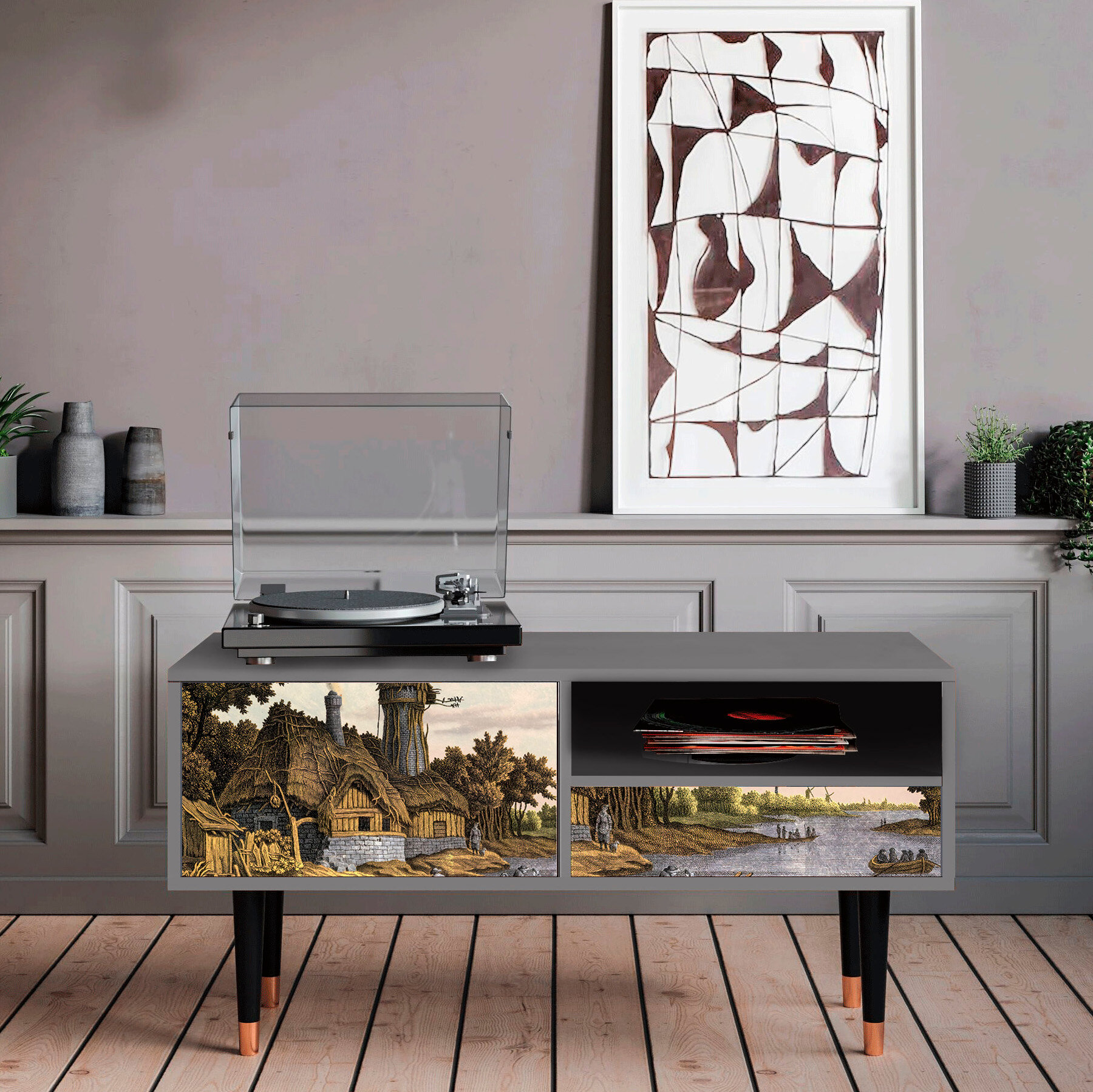 ТВ-Тумба - STORYZ - T3 Mill along a River by Jonas Zeuner, Размер - 115 x 59 x 48 см, Цвет корпуса - , Серый