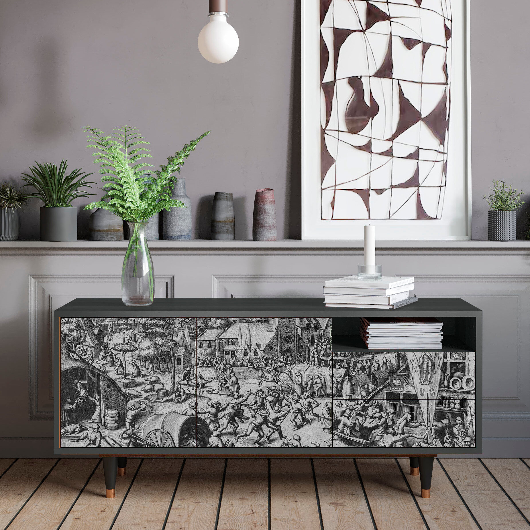 ТВ-Тумба - STORYZ - T7 The Festival of Saint George by Pieter Breugel, Размер - 125 x 56 x 41 см, Цвет корпуса - , Антрацит