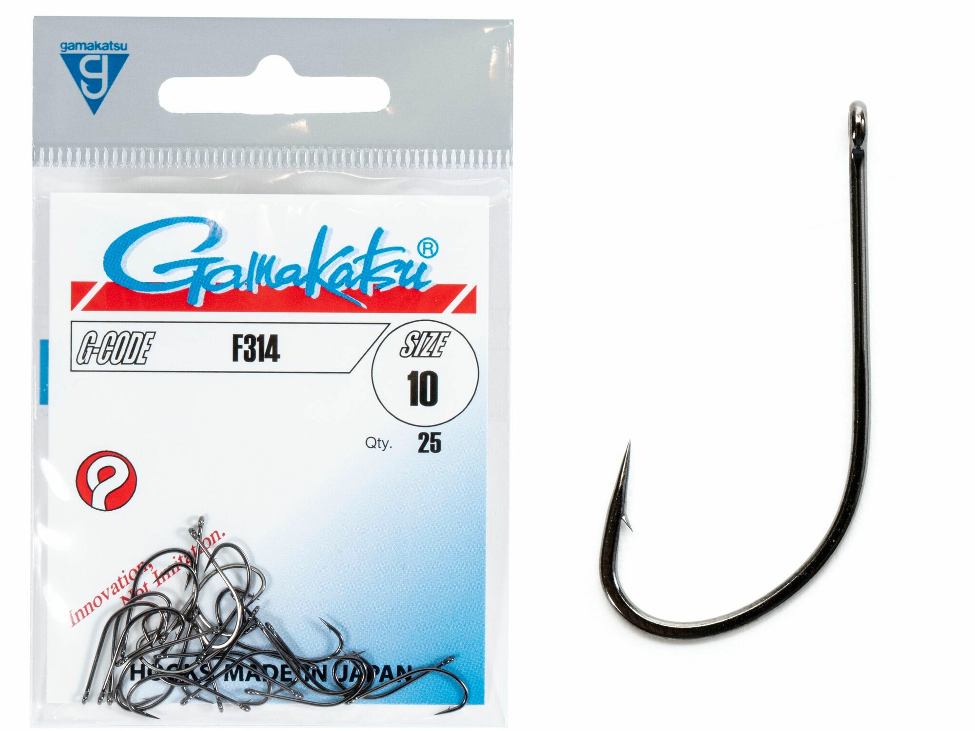 Крючки для рыбалки одноподдевные металлические набор на щуку и сома, Gamakatsu F314 HOOKS BLACK разм. 10 25шт. по 1 упак, снасти карповые летние Япония