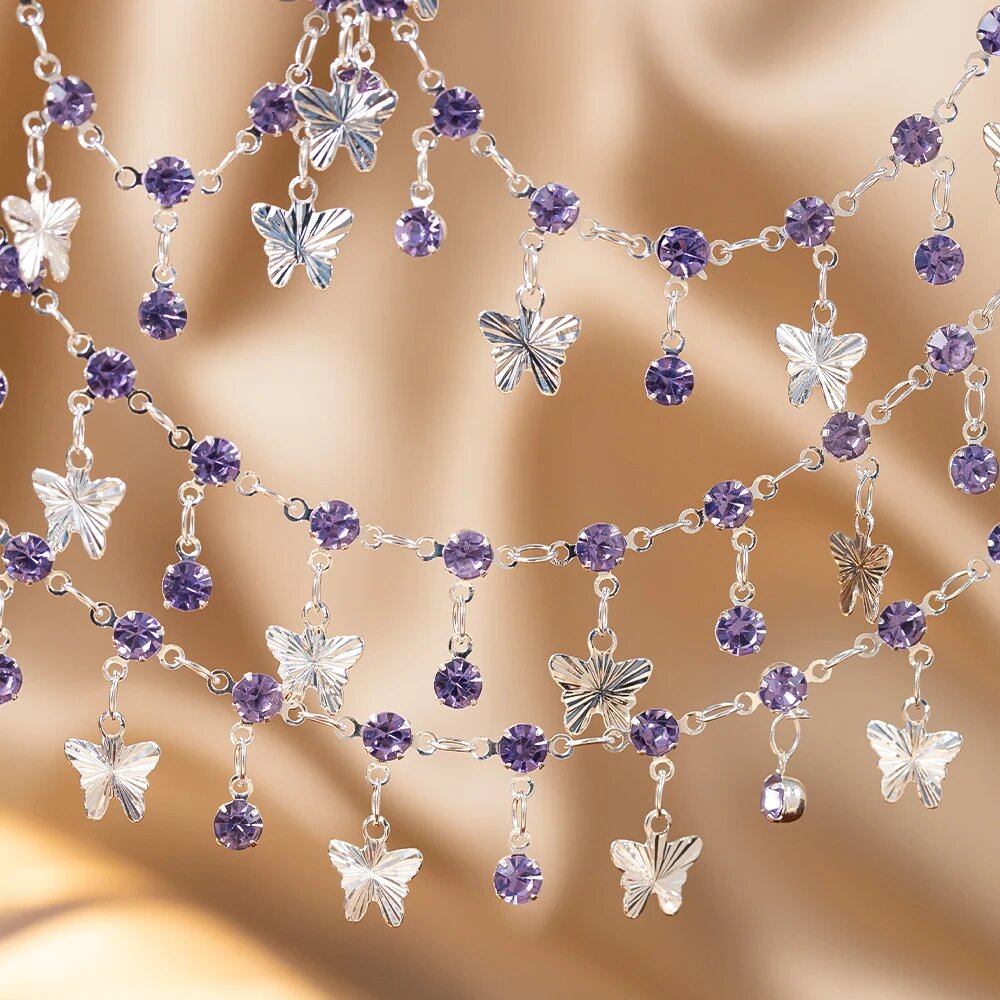 Подвески-бабочки Ailimi медная цепь синий кристалл 1M, Purple