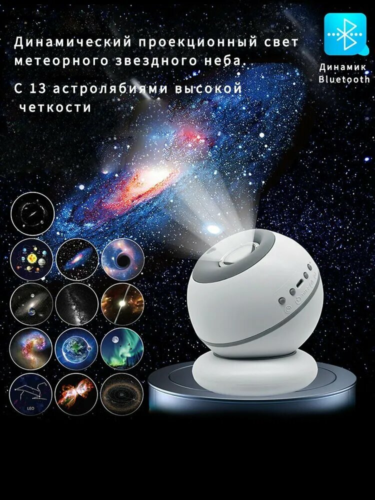 Проектор северного сияния с Bluetooth-акустикой, многофункциональный ночник для спальни и гейминг-зоны, атмосферная подсветка с 3D-проекцией луны