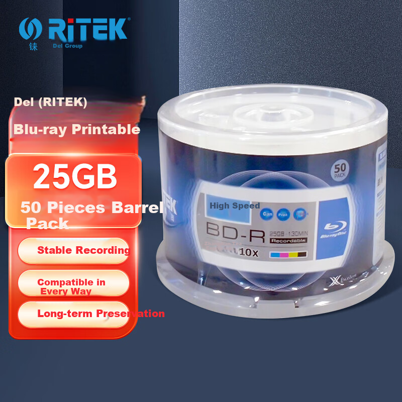 RITEK Blu-ray BD-R 25GB 10X 50-Pack Blank Recordable Discs