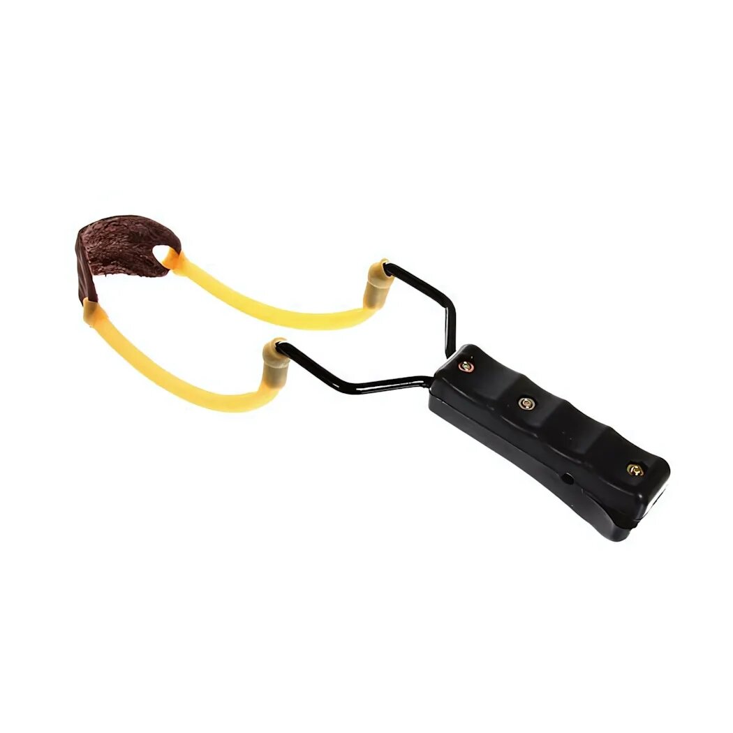 Рогатка 16 см, удобная рукоятка, металлическая рама, желтые резинки