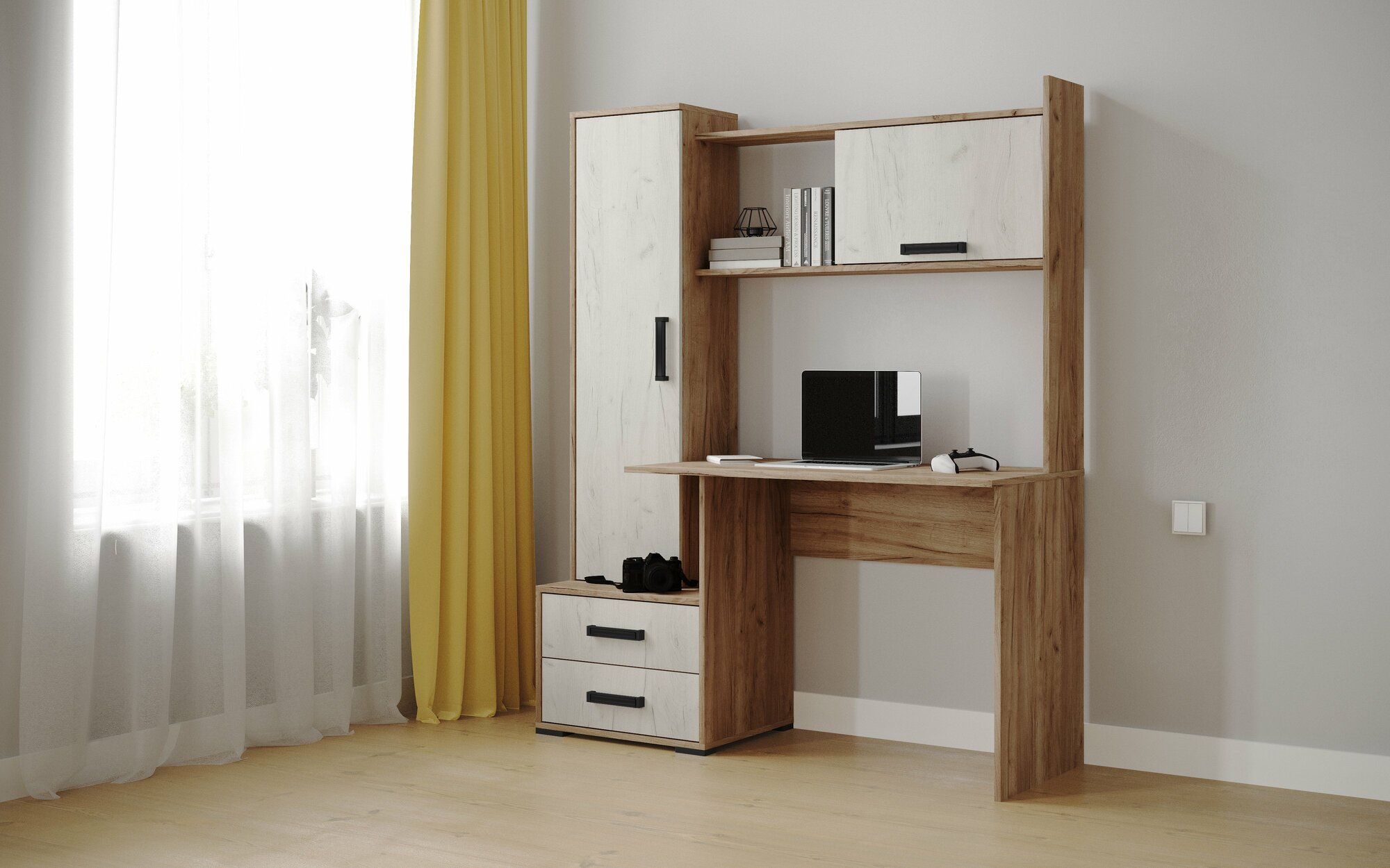 Стол компьютерный Квартет-9 (1400*1716*550) дуб крафт табачный/дуб крафт белый