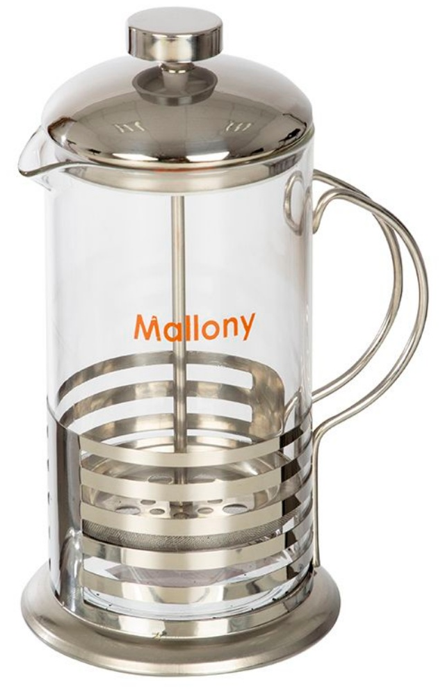 Чайник заварочный Mallony / Маллони PRIMO кофейник пресс, в корпусе из стекла и стали, прозрачный, 600мл / товары для дома