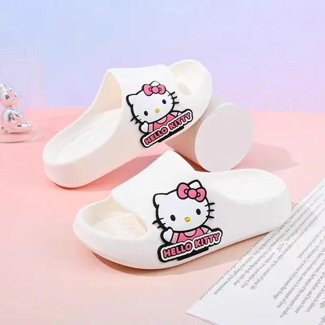 Тапочки MINISO Hello Kitty с рисунком из мультфильма, милые домашние тапочки для детей и женщин, удобные нескользящие тапочки на плоской подошве, рождественский подарок, Размер: 26-27 (стелька 18 см)