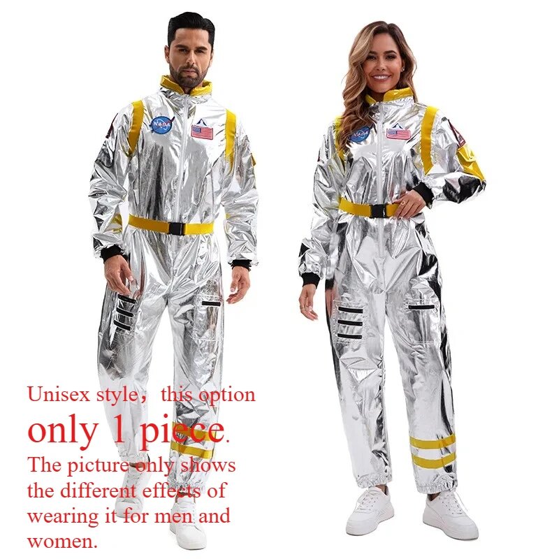 Комбинезон на Хэллоуин, наряды космонавта, серебряный костюм космонавта для взрослых, мужской и женский костюм космонавта для пар, нарядное праздничное платье для косплея