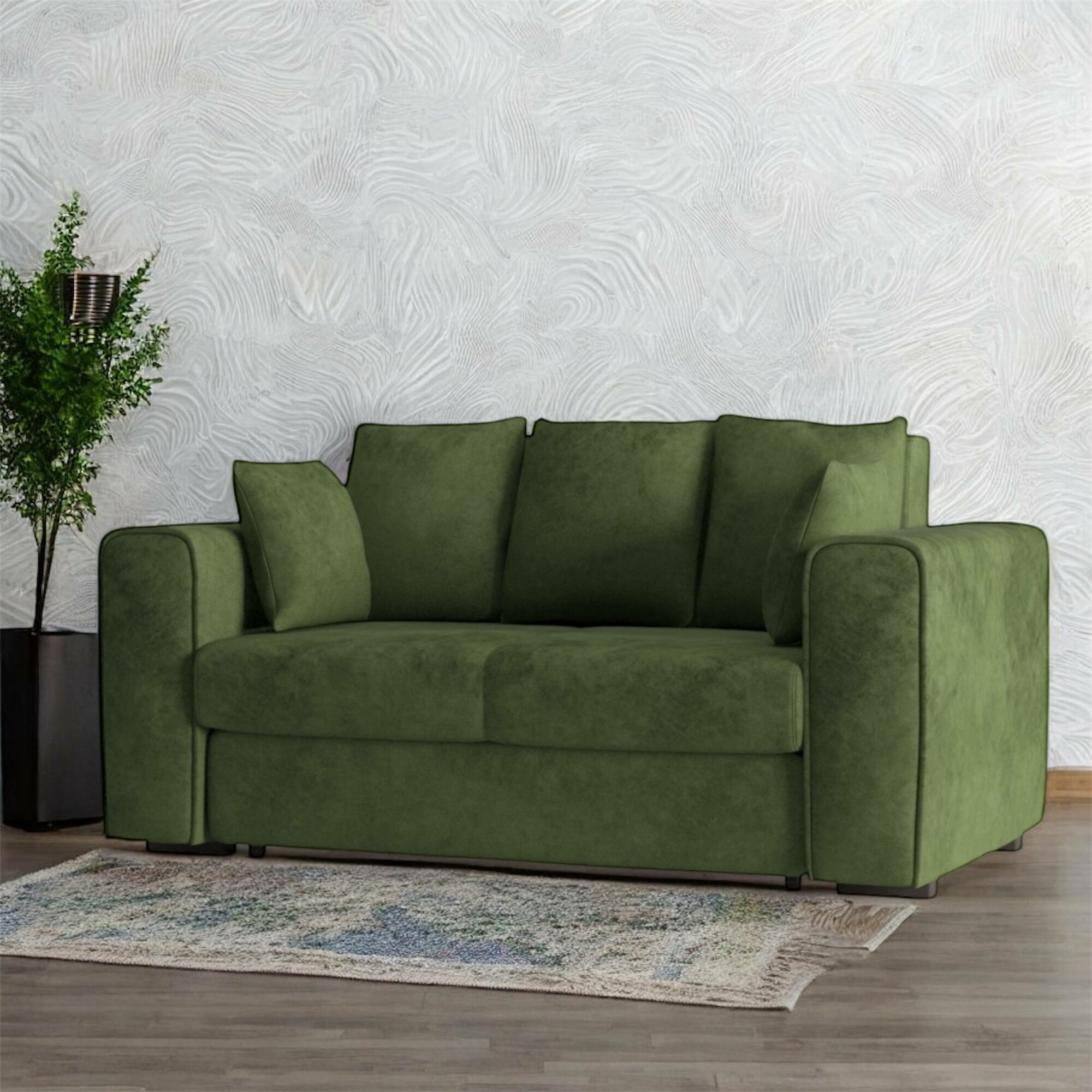 Диван-кровать Mini Giverny, Независимый пружинный блок, Зеленый велюр антивандальный, Ящик для белья, механизм малютка